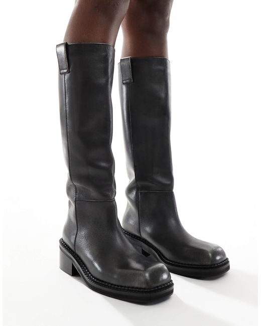 schuh Doria Square Toe Chunky Riding Boots in Black | Lyst Australia