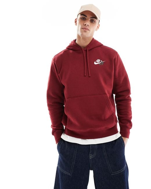 Nike Rose Swoosh Logo Hoodie in Red for Men | Lyst