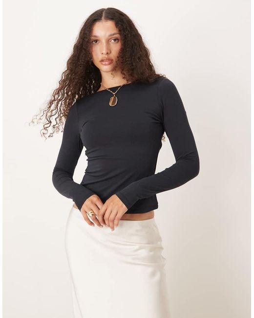 Abercrombie & Fitch Slash Neck Cowl Back Long Sleeve Top in Blue | Lyst UK