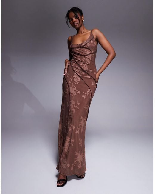 ASOS Asymmetric Neckline Devore Maxi Dress With Exposed Seaming Details ...