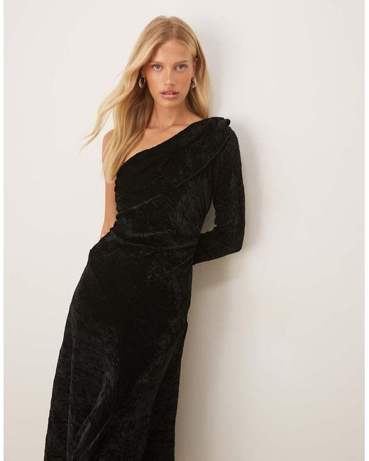 ASOS Velvet Asymmetric Draped Maxi Dress in Black | Lyst UK