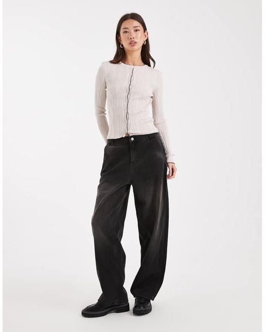 Miss Selfridge Rib Knit Blanket Stitch Cardigan in White | Lyst UK