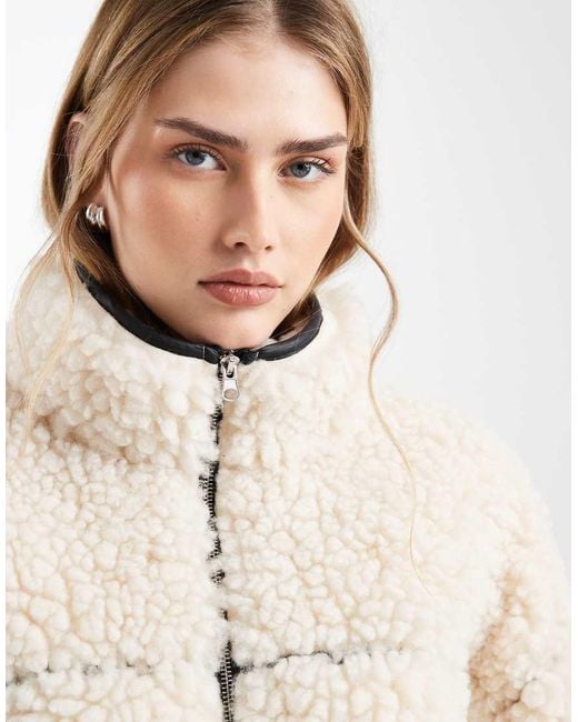 ASOS High Pile Borg Fleece Zip Through in Natural | Lyst UK