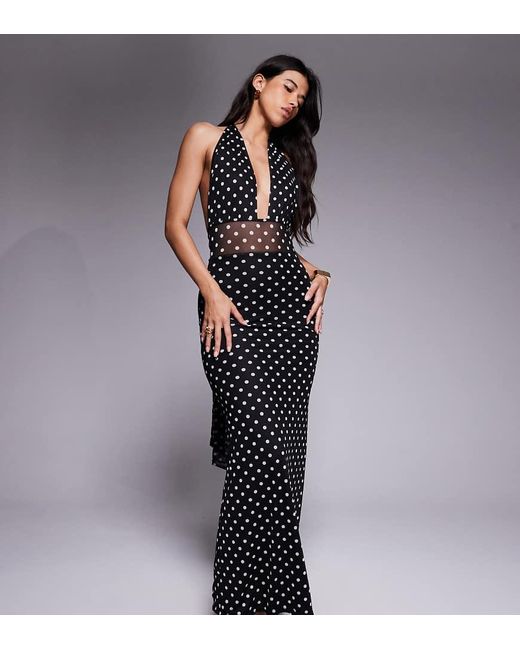 Kaiia Exclusive Plunge Halterneck Sheer Panel Maxi Dress in Blue | Lyst UK
