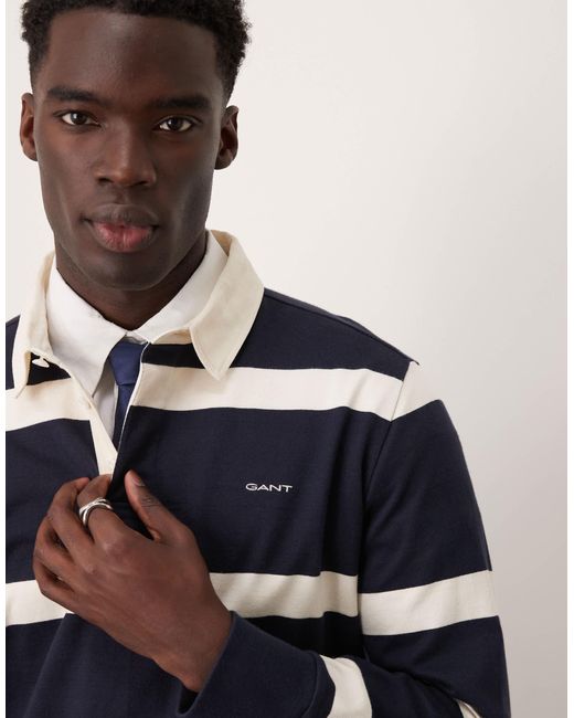 GANT Striped Logo Rugby Shirt in Blue for Men | Lyst