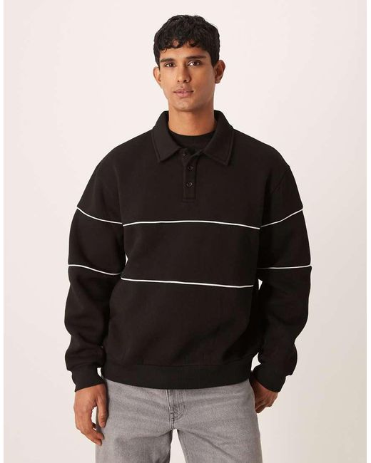 ASOS Relaxed Fit Polo Sweatshirt With Piping in Black for Men | Lyst UK