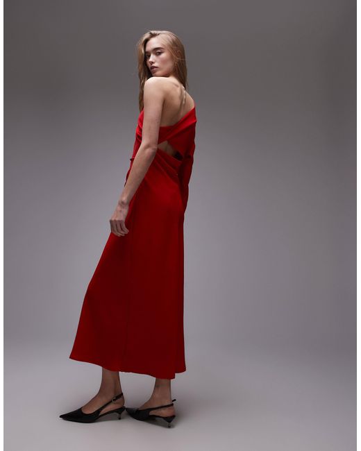 Mango Long Sleeve One Shoulder Maxi Dress in Red | Lyst