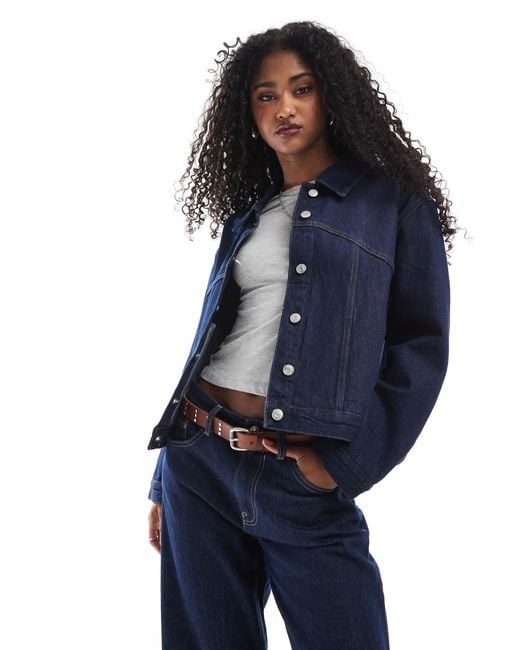 ASOS Denim Western Jacket With Seamwork in Blue | Lyst