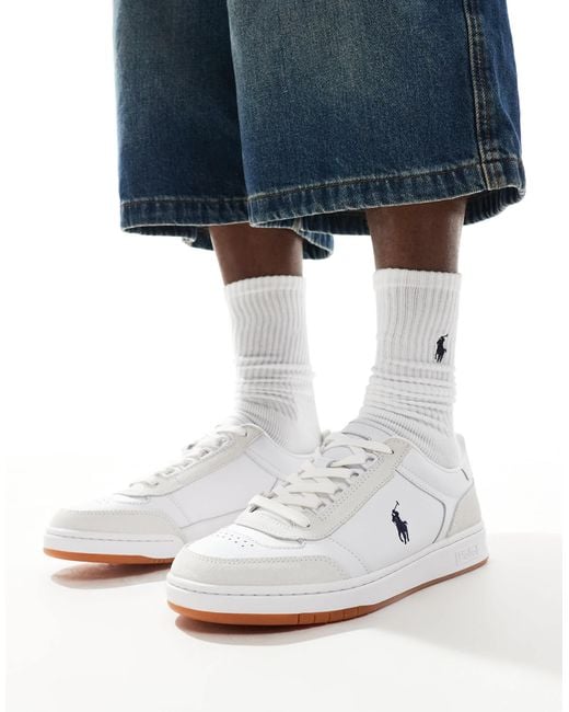 Polo Ralph Lauren Court Sport Leather Trainer With Gum Sole in Blue for ...