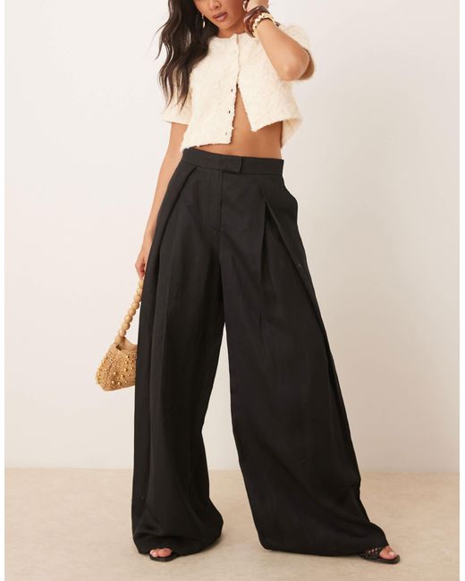 Mango Linen Mix Open Pleat Front Tailored Trouser With Wasitband Detail ...