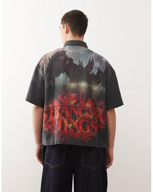 Reclaimed (vintage) X Stranger Things Short Sleeve Boxy Cropped Shirt ...