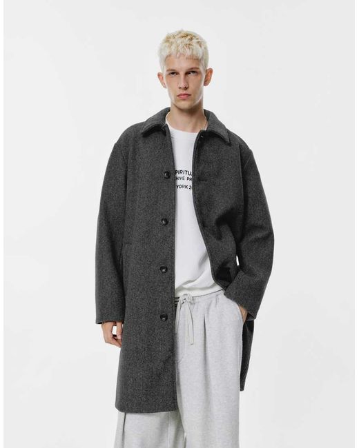 Pull&Bear Felt Texture Coat in Blue for Men | Lyst UK