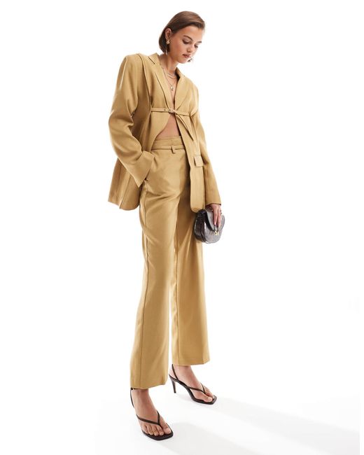 ASOS Tailored Pants With Raw Edge Details And Belt in Metallic | Lyst