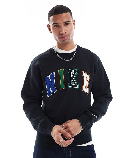 Nike Club Letters Logo Crew Neck Sweatshirt in Blue for Men | Lyst