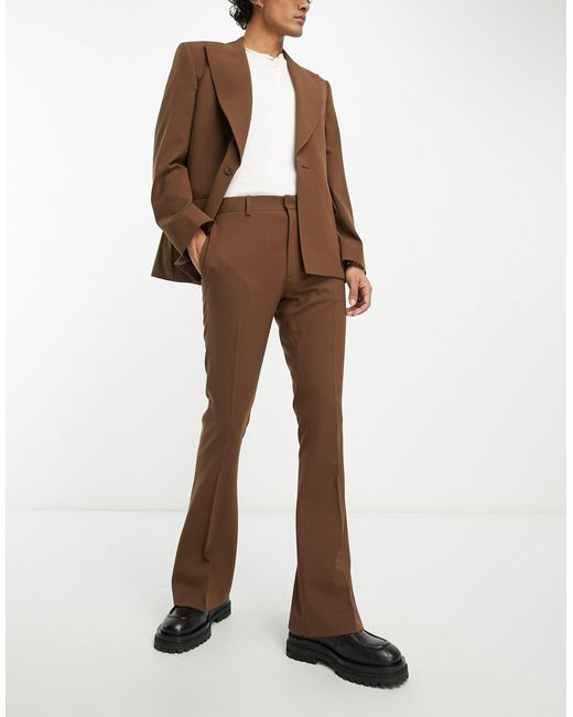 Asos Flare Suit Trouser In Brown For Men Lyst