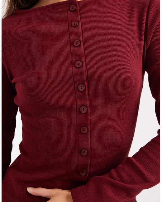 ASOS Neat Fit Mini Rib Button Through Top in Red | Lyst UK