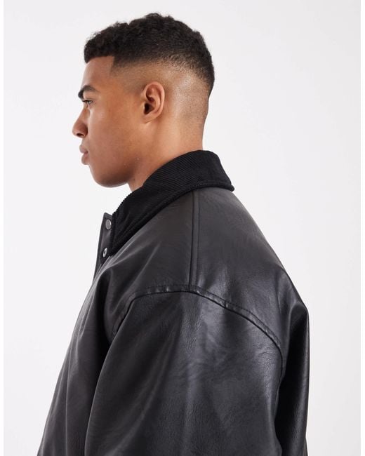 ASOS Oversized Barn Jacket With Cord Collar in Black for Men | Lyst