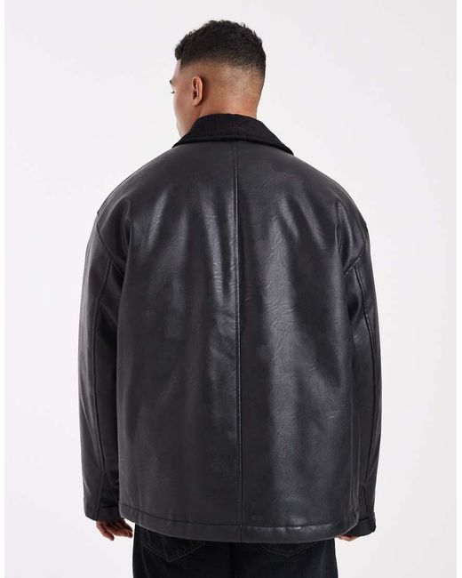 ASOS Oversized Barn Jacket With Cord Collar in Black for Men | Lyst UK