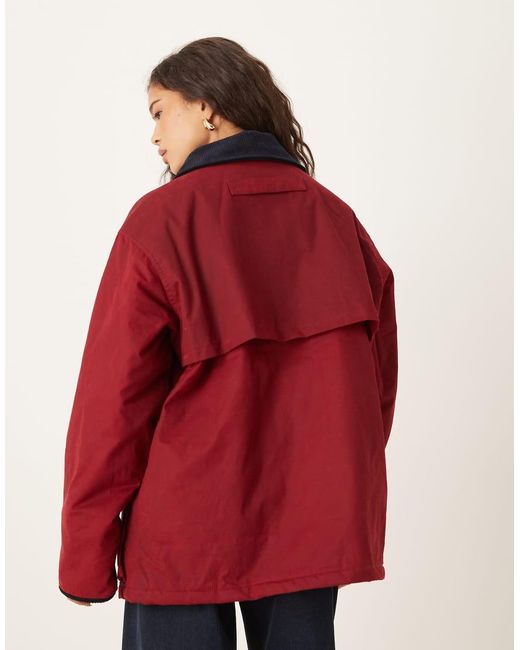 House Of Sunny Waxed Rain Jacket With Contrast Collar in Red | Lyst UK