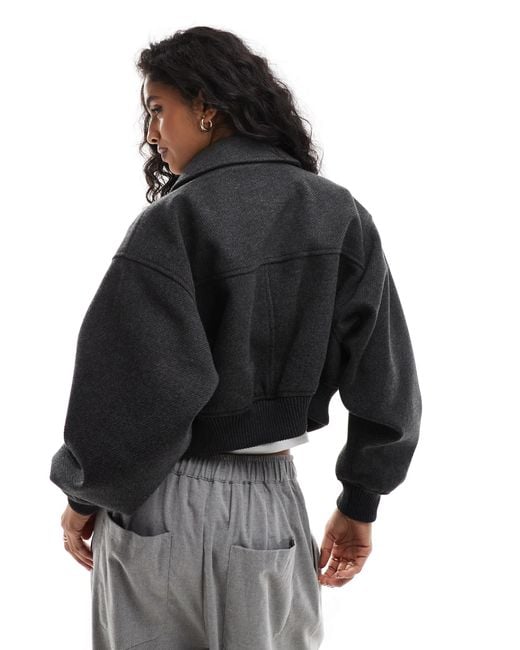 Pull&Bear Wool Look Bomber Jacket in Black | Lyst