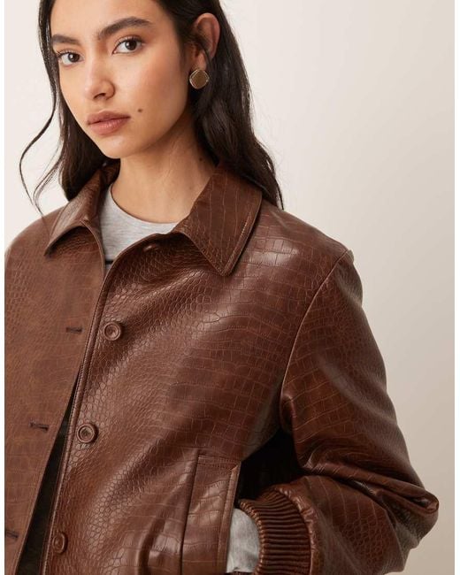 Mango Faux Leather Croc Jacket in Natural | Lyst UK