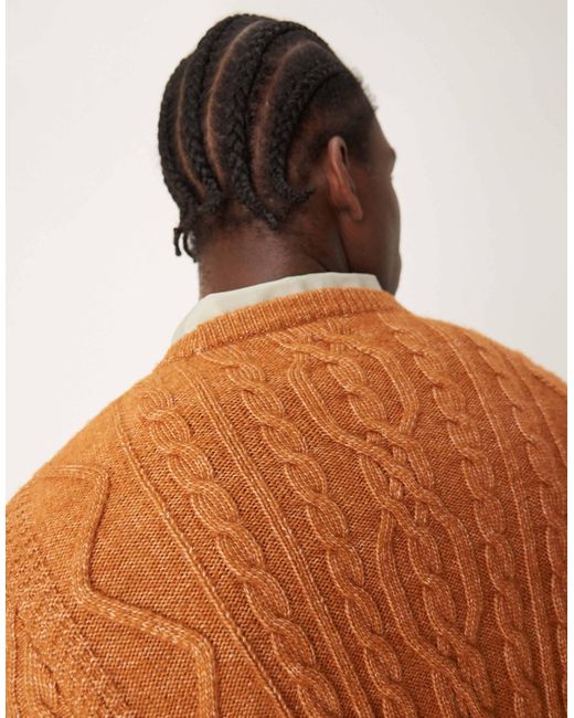 ASOS Heavyweight Cable Knit Crew Neck Sweater in Natural for Men | Lyst