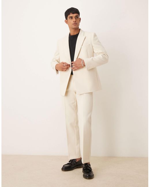 ASOS Slim Longline Heavyweight Suit Jacket in Natural for Men | Lyst