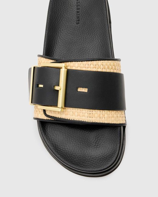 AllSaints Ellie Raffia Leather Sliders in White | Lyst