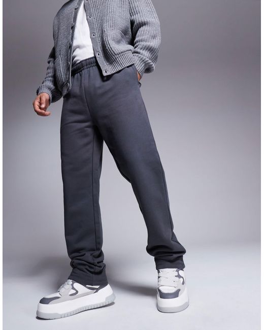 ASOS Premium Heavyweight Straight Leg Trackies 400gsm in Blue for Men ...