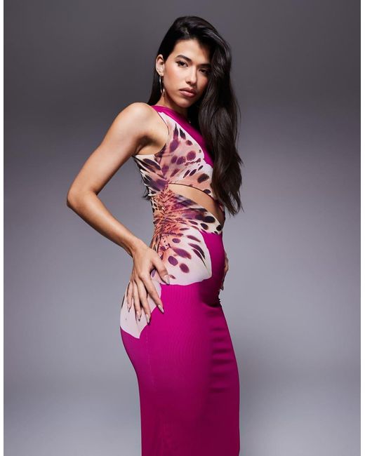 Murci Slinky Cutout Side Maxi Dress in Pink | Lyst UK