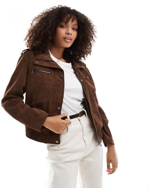 Bershka Faux Suede Boxy Jacket in Brown | Lyst