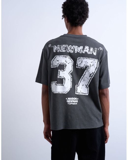 TOPMAN Mason Newman X Boxy Fit Textured T-shirt With Newman 37 Front ...