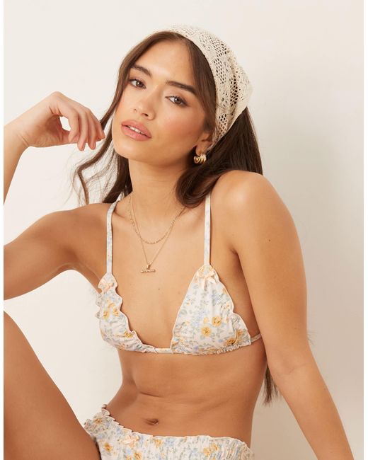 ASOS Vintage Floral Scrunch Triangle Bikini Top in Brown | Lyst