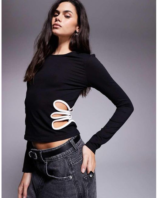 Edikted Contrast Cut Out Long Sleeve Top in Blue | Lyst UK