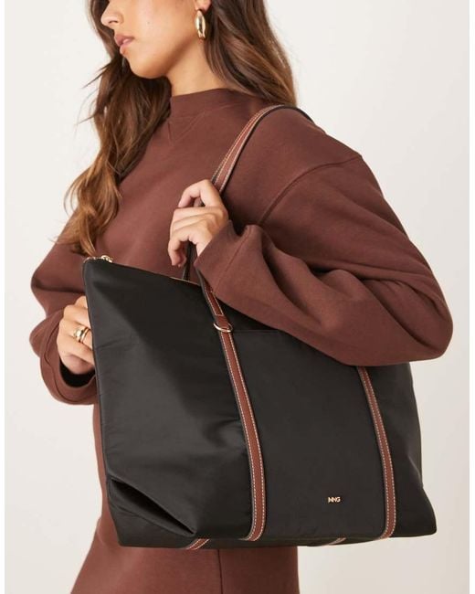 Mango Classic Tote Bag With Contrast Handles in Brown | Lyst UK