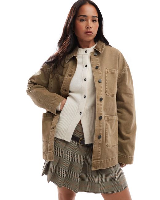 ASOS Denim Barn Jacket With Contrast Collar in Natural | Lyst