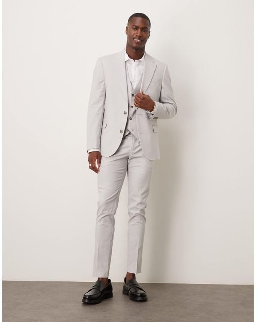 ASOS Linen Blend Skinny Suit Jacket in Gray for Men | Lyst