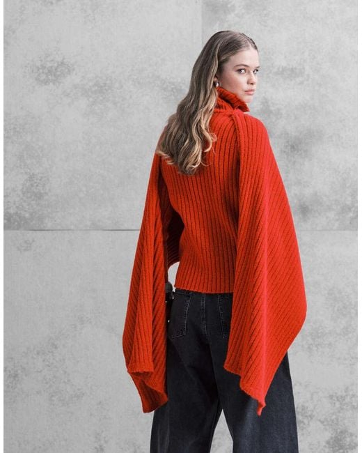 ASOS Knitted Funnel Neck Jumper With Re-Attachable Scarf in Red | Lyst UK