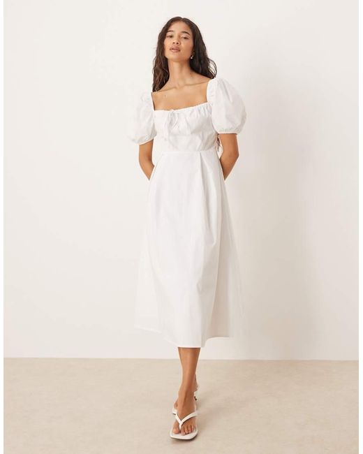 Glamorous Square Neck Midi Dress in Natural | Lyst UK