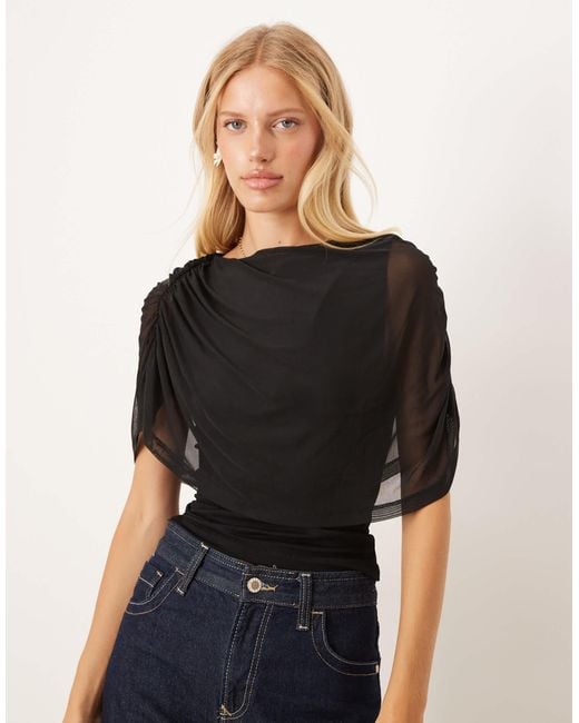 ASOS Mesh Cape Overlay Top in Black | Lyst