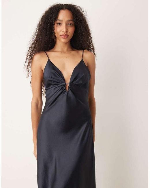 Mango Satin Slip Dress in Blue | Lyst UK