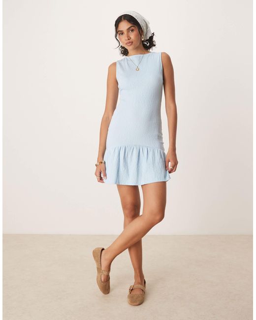 ASOS Crinkle Texture Sleeveless Slash Neck Peplum Skirt Mini Dress in ...