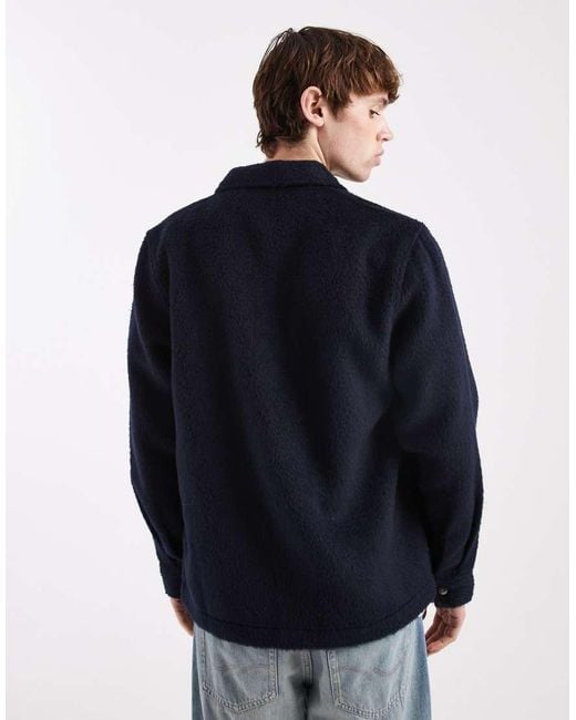 ASOS Brushed Wool Look Overshirt in Blue for Men | Lyst UK