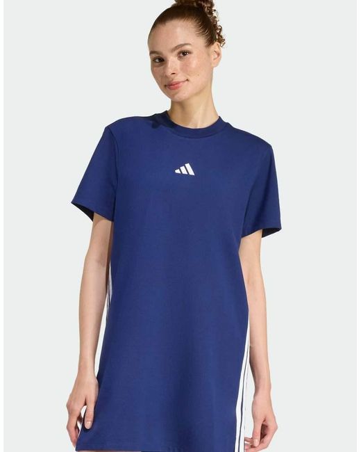 adidas Originals Essentials 3-Stripes Tee Dress in Blue | Lyst UK