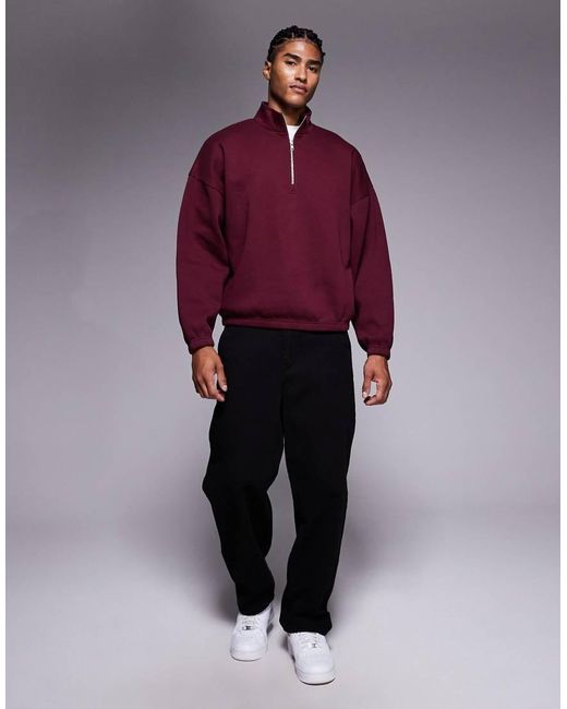 ASOS Boxy Relaxed Quarter Zip Sweatshirt in Red for Men | Lyst UK