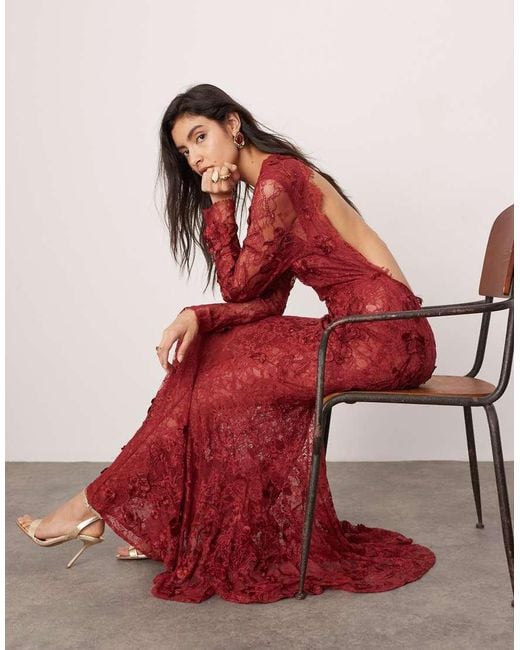 ASOS Embroidered Floral Long Sleeve Lace Open Back Maxi Dress | Lyst UK