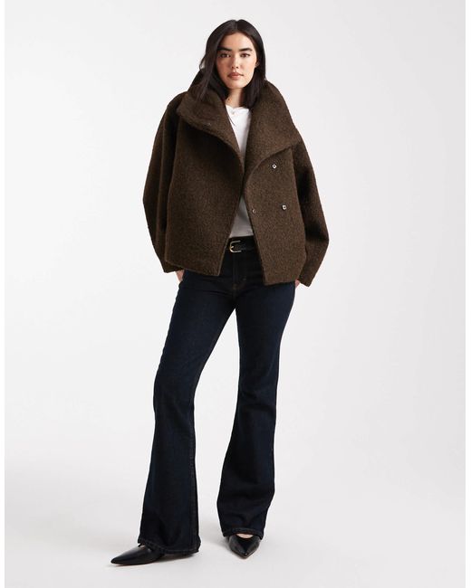 ASOS Cozy Funnel Neck Oversized Jacket in Brown | Lyst
