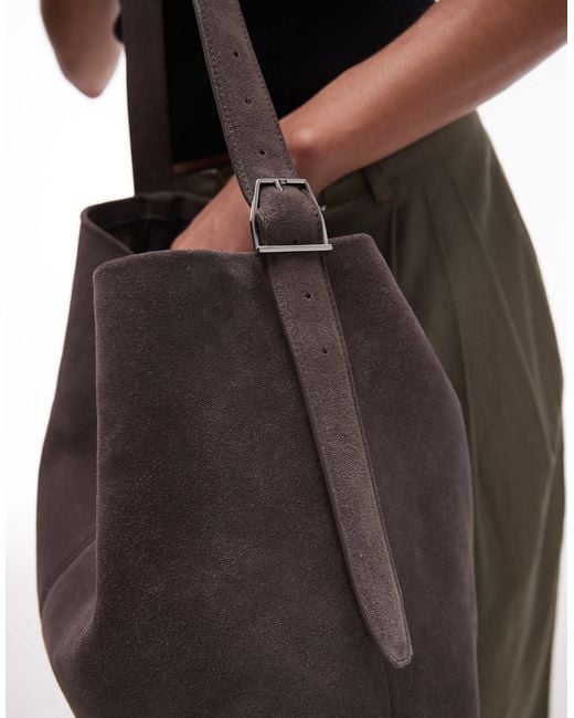 Mango Suede Tote Bag With Adjustable Strap in Gray | Lyst