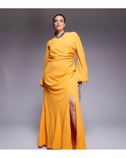 ASOS Asos Design Long Sleeve Draped Textured Maxi Dress With Split in ...