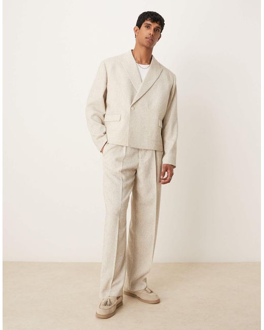 ASOS Double Breasted Boxy Cropped Suit Jacket in Natural for Men | Lyst